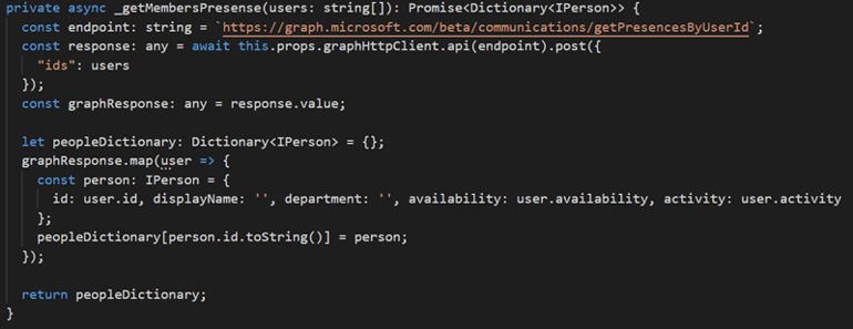 Calling the new Presence endpoint in MS Graph API from SPFx